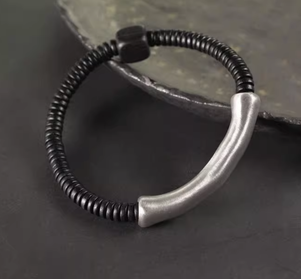Ebony Disc & Matte Silver Curve Bracelet – TASHI THANGKA